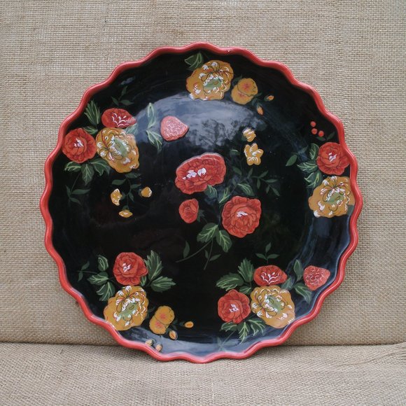 April Cornell | Dining | Vintage April Cornell Red Black Floral Serve ...
